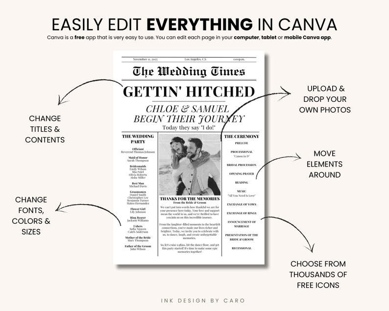 Plantilla de programa de periódico del día de la boda, periódico de ...