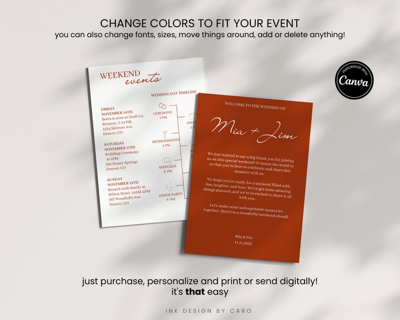 Fun Welcome Letter & Timeline Card Wedding Weekend Modern - Etsy