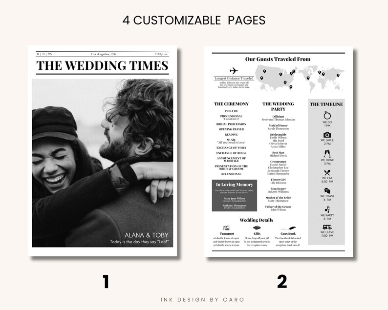 Wedding Newspaper Program Template Editable 4 Page Wedding - Etsy