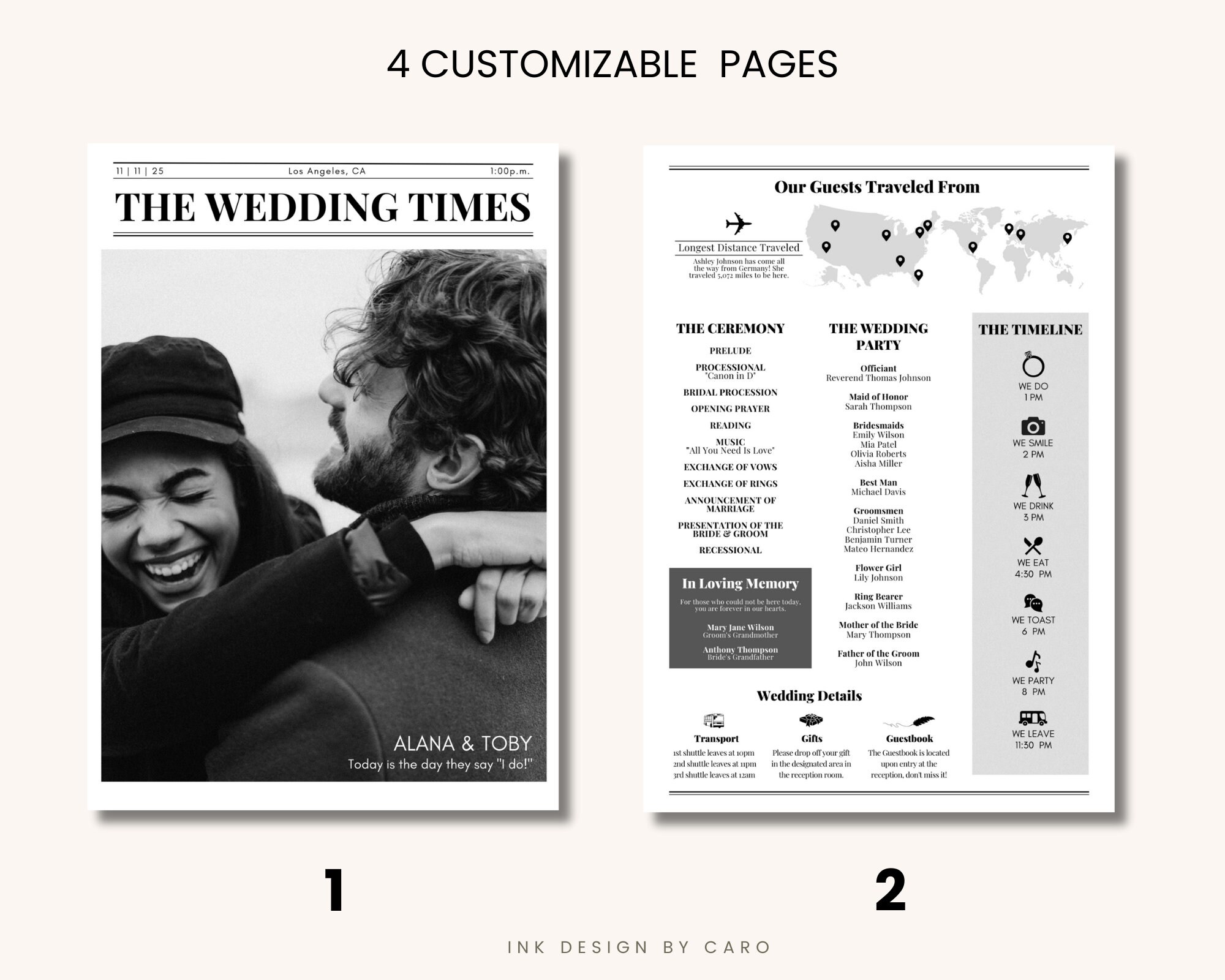 Wedding Newspaper Program Template Editable 4 Page Wedding - Etsy