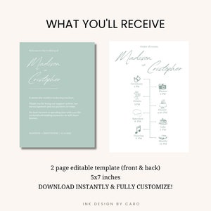 Wedding Timeline Program Template, Editable Wedding Day Itinerary With ...