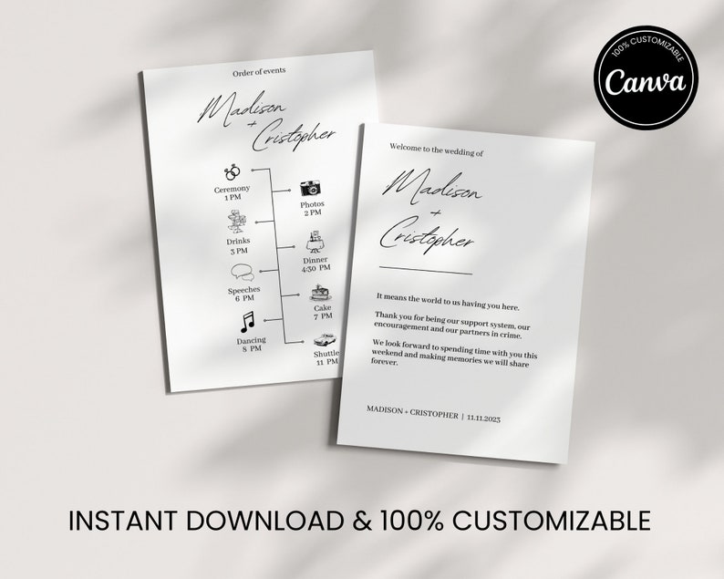 Wedding Timeline Program Template, Editable Wedding Day Itinerary With ...