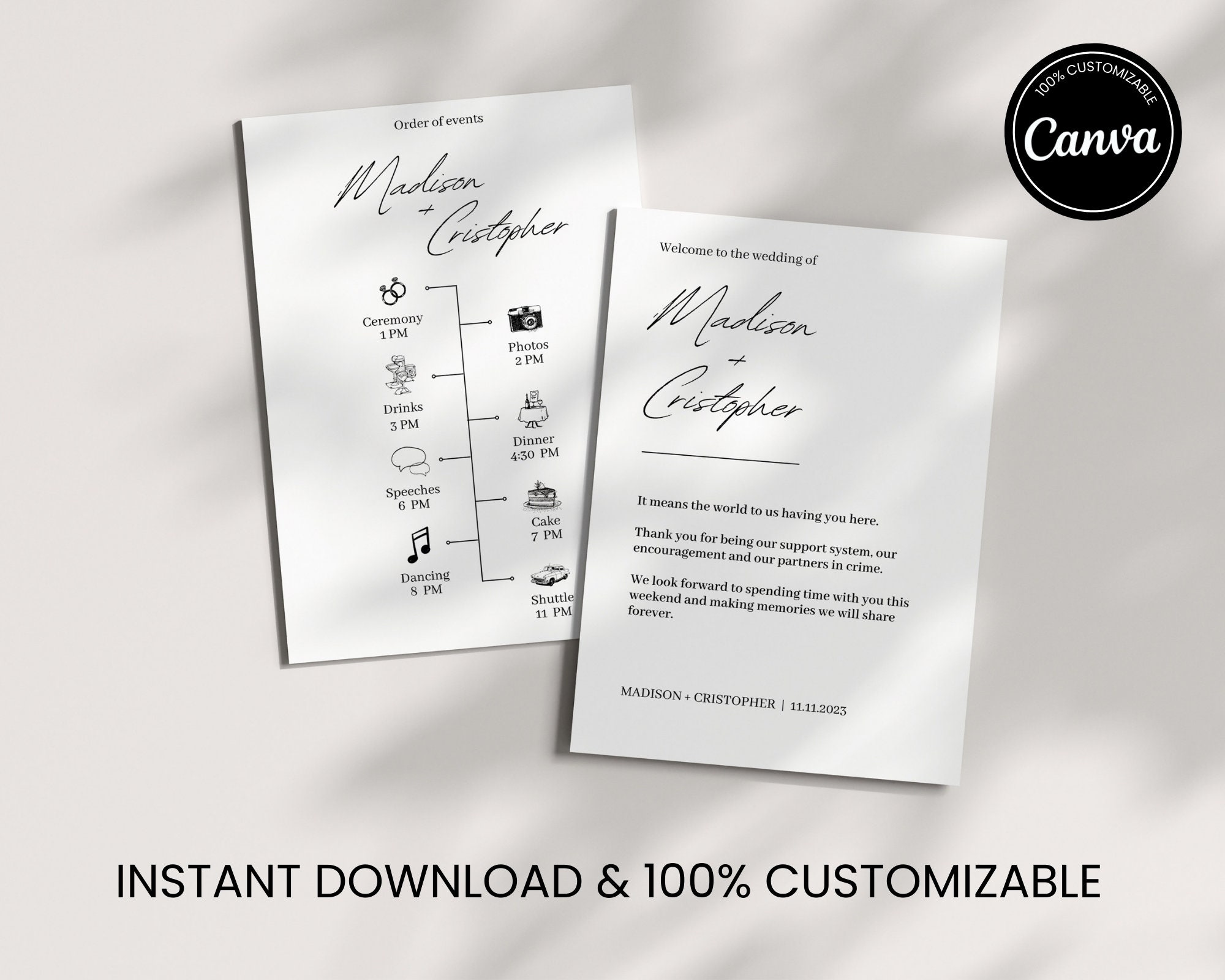 Wedding Timeline Program Template, Editable Wedding Day Itinerary With ...