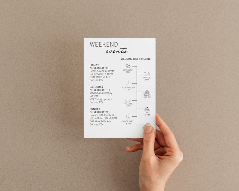 Fun Welcome Letter & Timeline Card Wedding Weekend Modern - Etsy