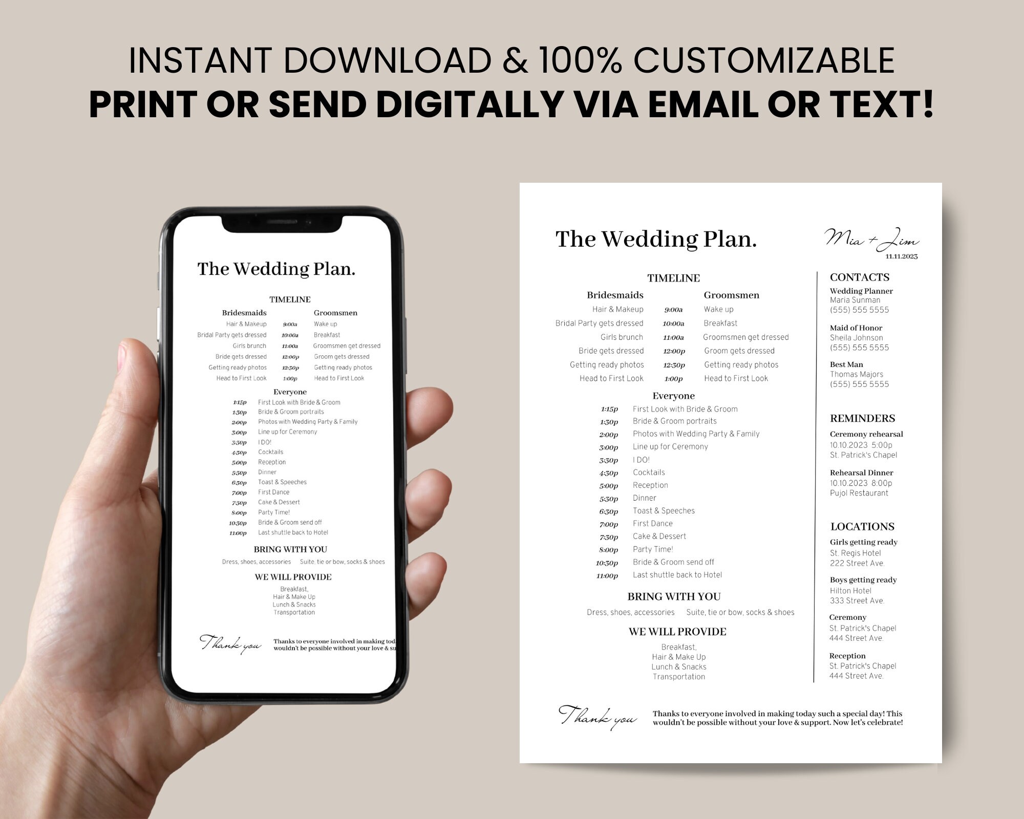 Wedding Day Timeline Template, Wedding Party Itinerary, Printable ...