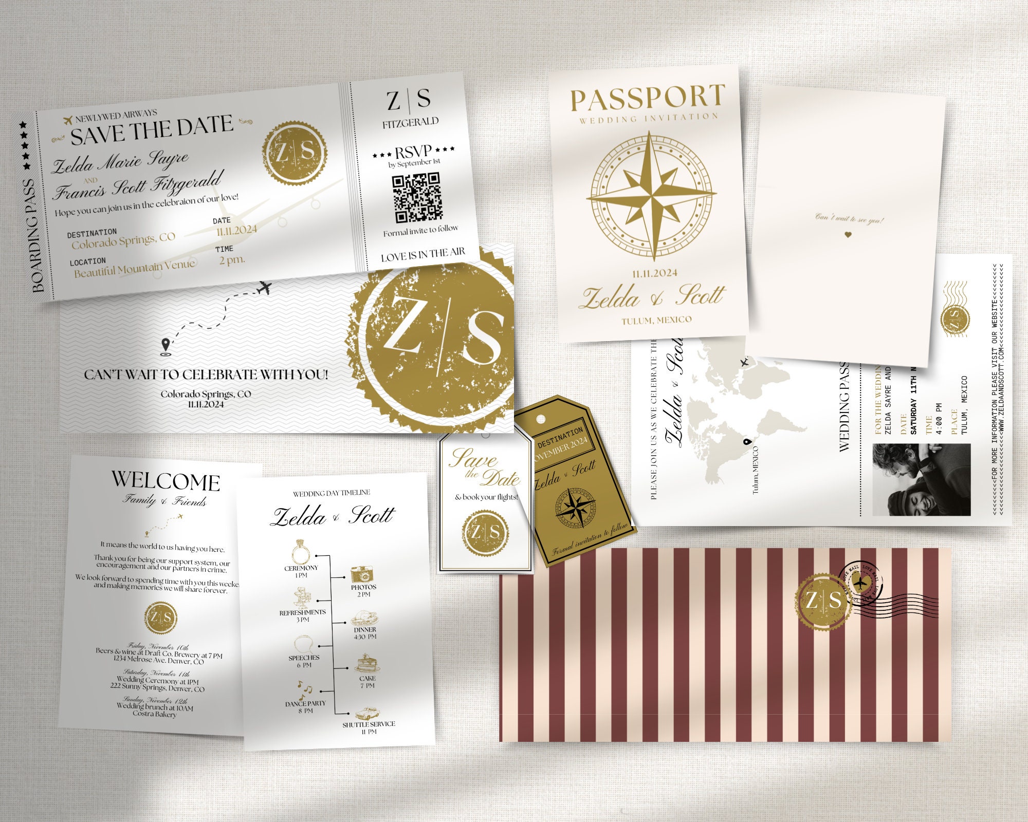Passport Wedding Invitation Suite, Customizable Boarding Pass ...