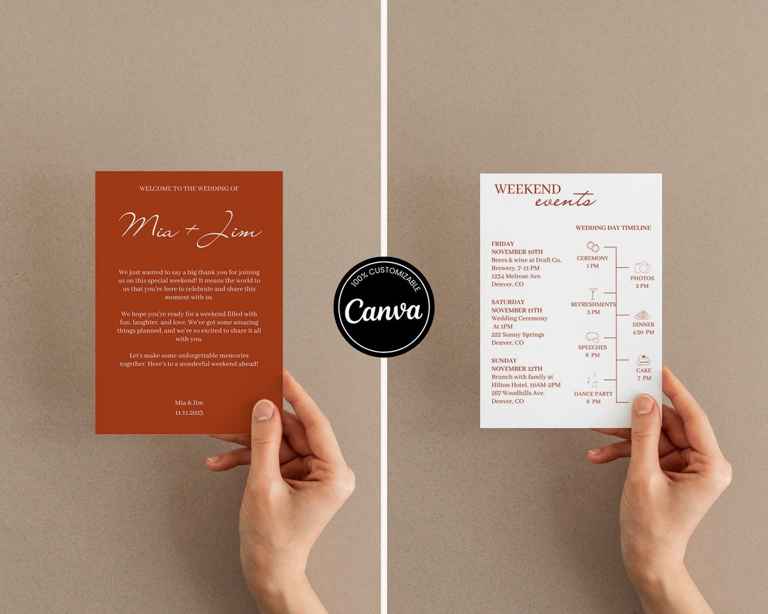 Wedding Program Template, Weekend Itinerary Template, Editable Welcome ...