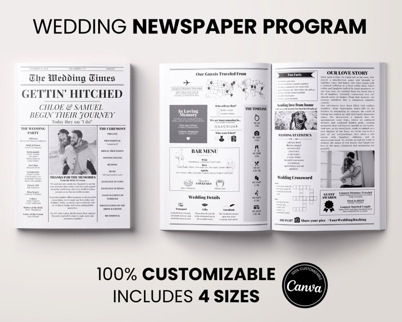 Plantilla de programa de periódico del día de la boda, periódico de ...