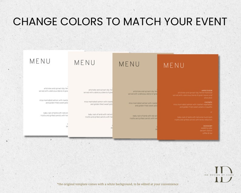 Minimalist Wedding Menu Template, Modern Script Wedding Dinner Menu ...