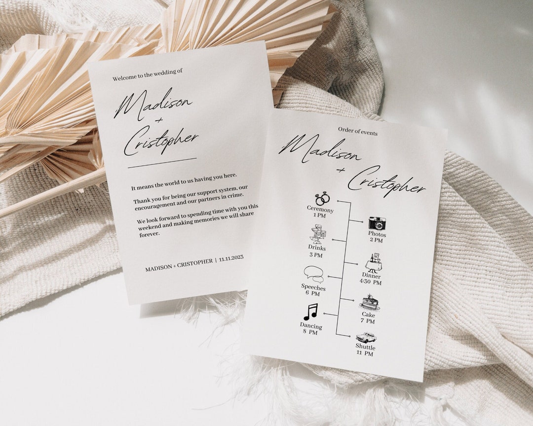 Modern Wedding Program Timeline Template, Wedding Day Itinerary With ...