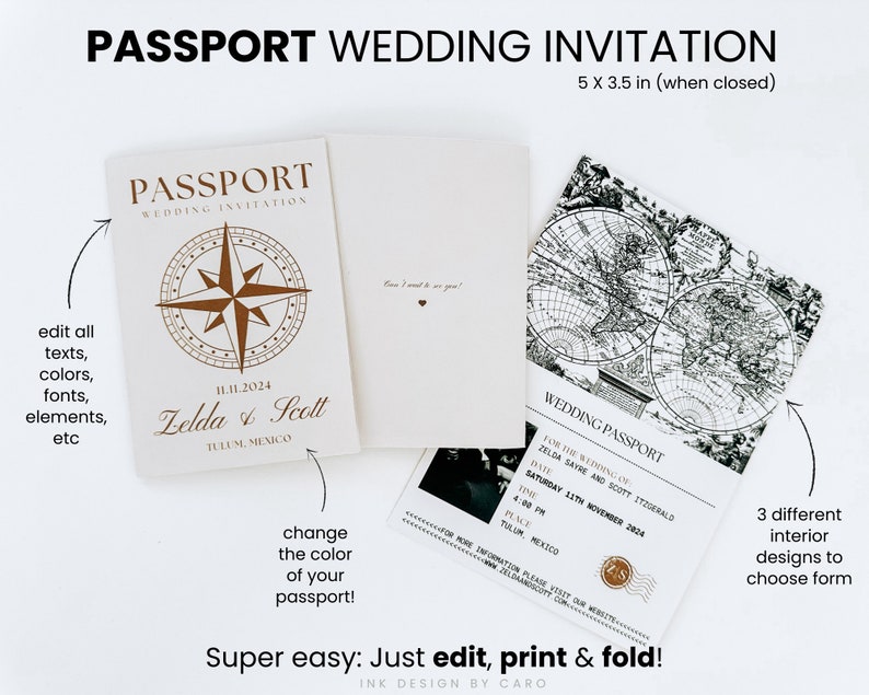 Passport Wedding Invitation, Destination Wedding Boarding Pass Template ...
