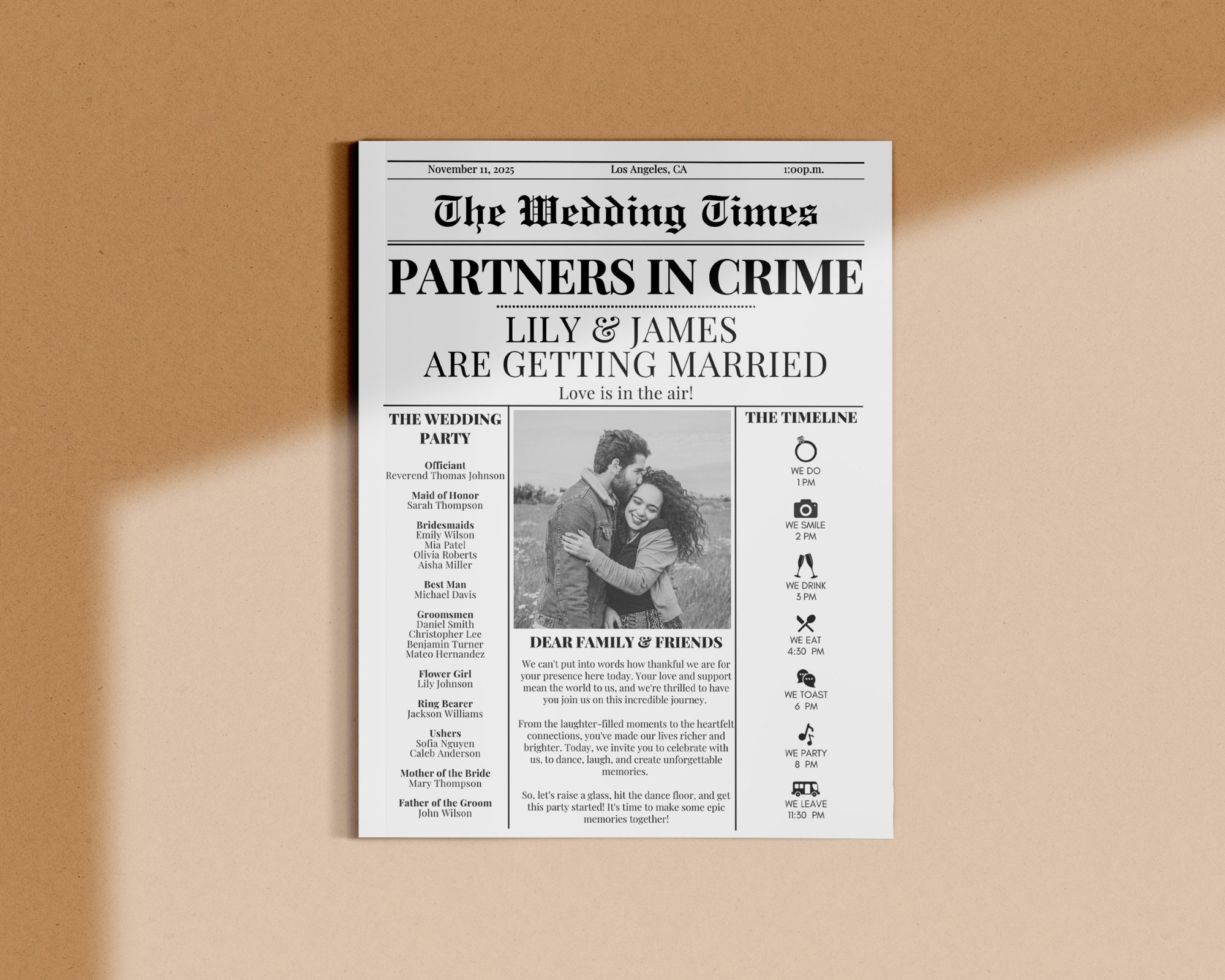 Newspaper Wedding Program Template, 4 Page Folded Newspaper Timeline ...
