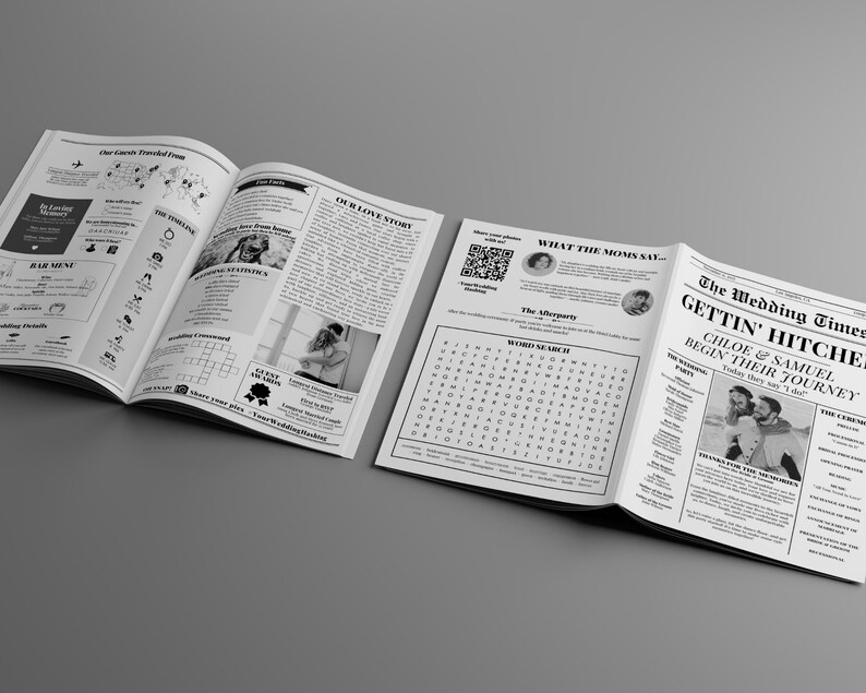 Folded Wedding Newspaper Program Template Wedding Itinerary With Timeline Editable 4 Page