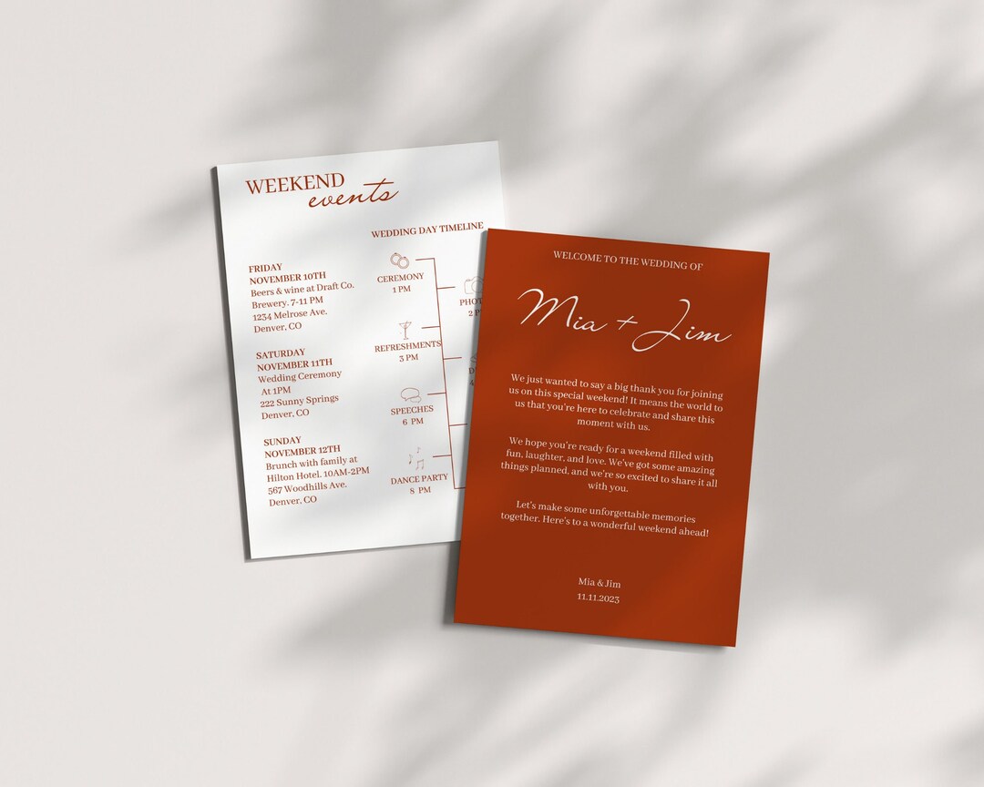 Wedding Weekend Timeline, Itinerary Template, Terracotta Schedule ...