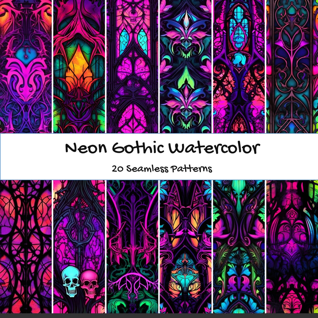 Neon Gothic Watercolor Seamless Pattern - Etsy