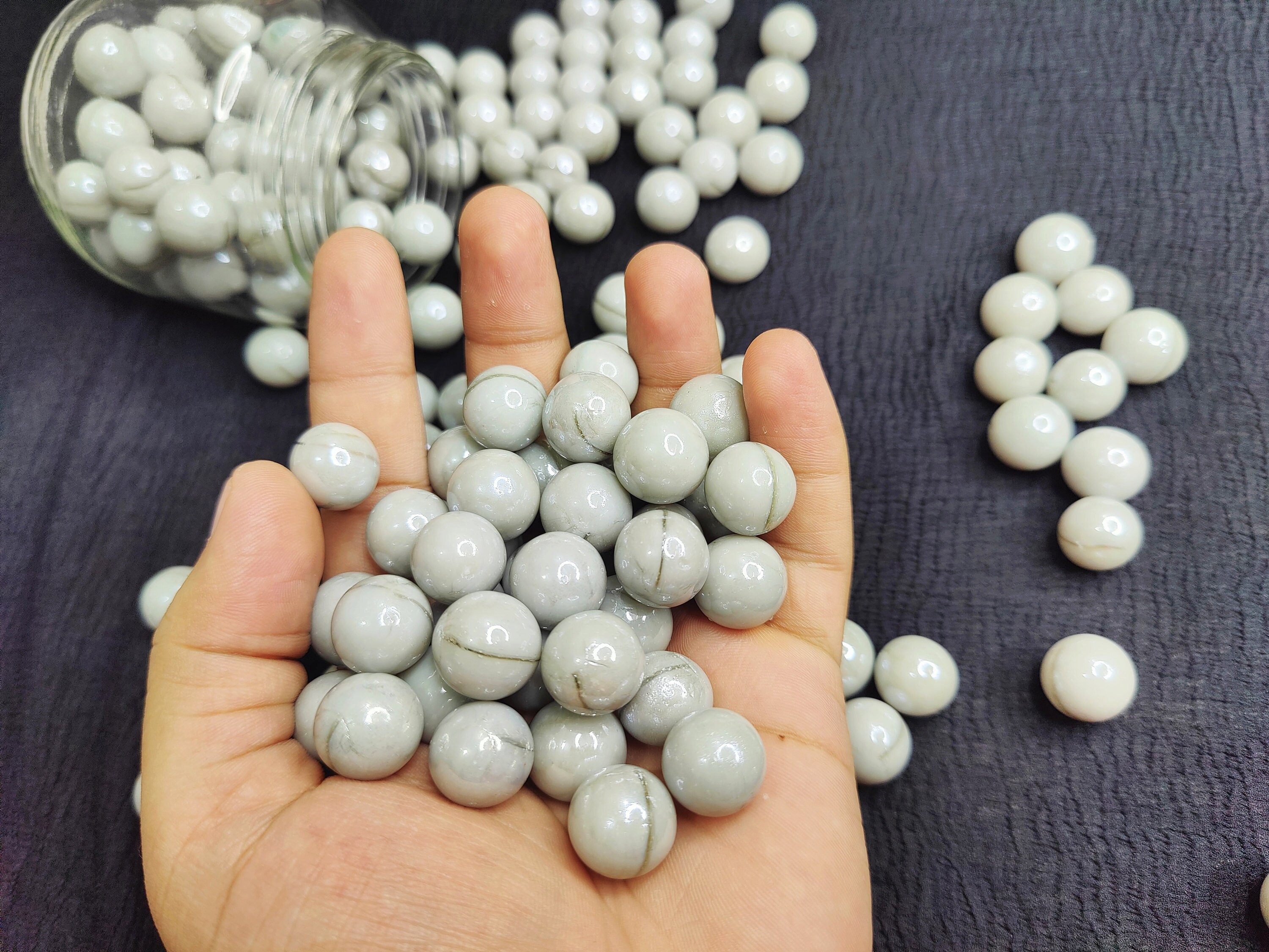20 Glass Marbles 16 MM. Hand Polished Milky Grey Marbles / Shooter ...
