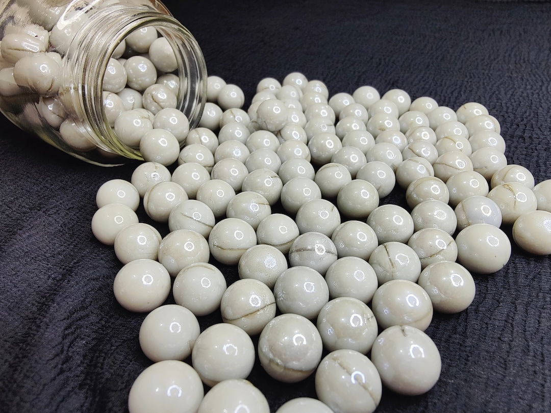 20 Glass Marbles 16 MM. Hand Polished Milky Grey Marbles / Shooter ...