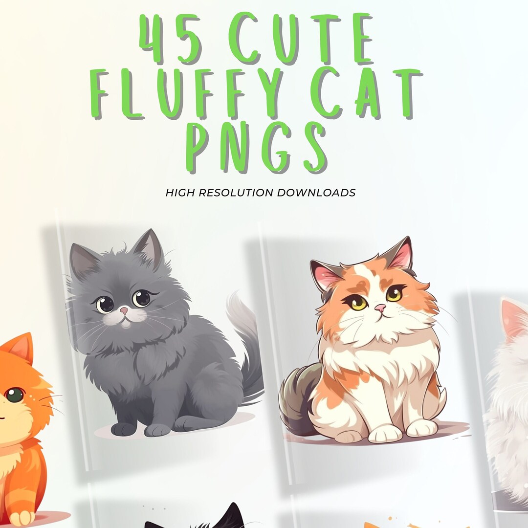 Watercolor Fluffy Cats Clipart - Cute Fluffy Cats and Kittens With ...