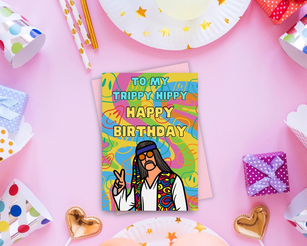 Happy Birthday Card, Trippy Hippy E Card, Digital Greeting Card, Cute ...