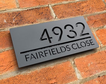 Laser Cut House Signs Numbers Matt Grey Acrylic Plaque With Gloss Black ...