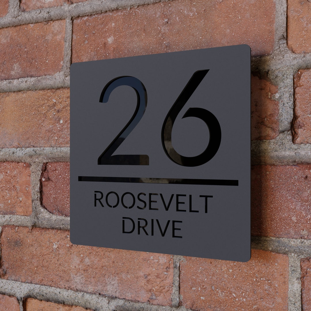 Laser Cut House Signs Numbers Matt Grey Acrylic Plaque With Gloss Black ...