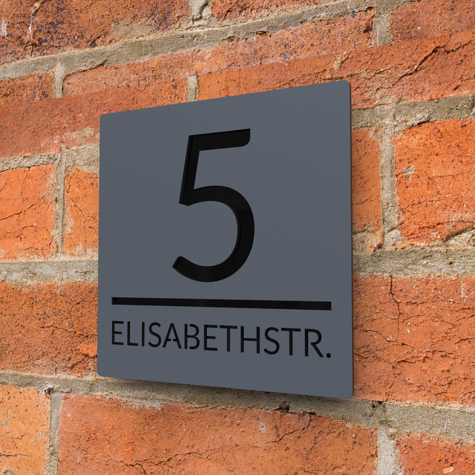 Laser Cut House Signs Numbers Matt Grey Acrylic Plaque With Gloss Black ...