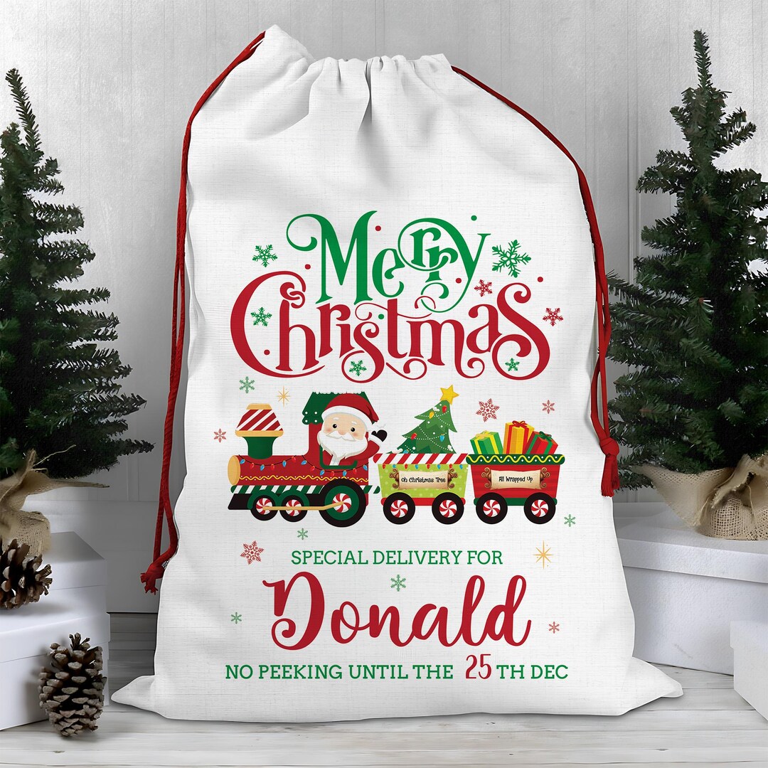 Personalized Train Christmas Sack Children Santa Bag, Custom Merry ...