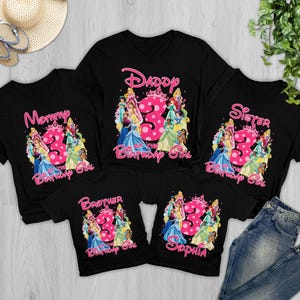 Personalized Princess Characters Birthday Shirt, Custom Birthday Girl Family Matching Tee ...