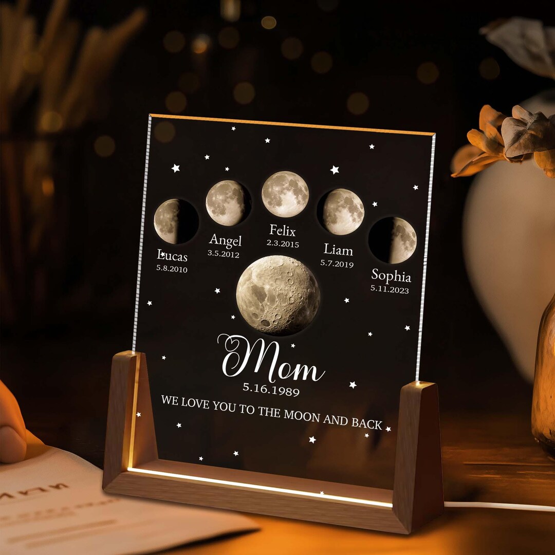 Custom Mom Moon Phase Led Night Light, Personalized Moon Phase With by ...