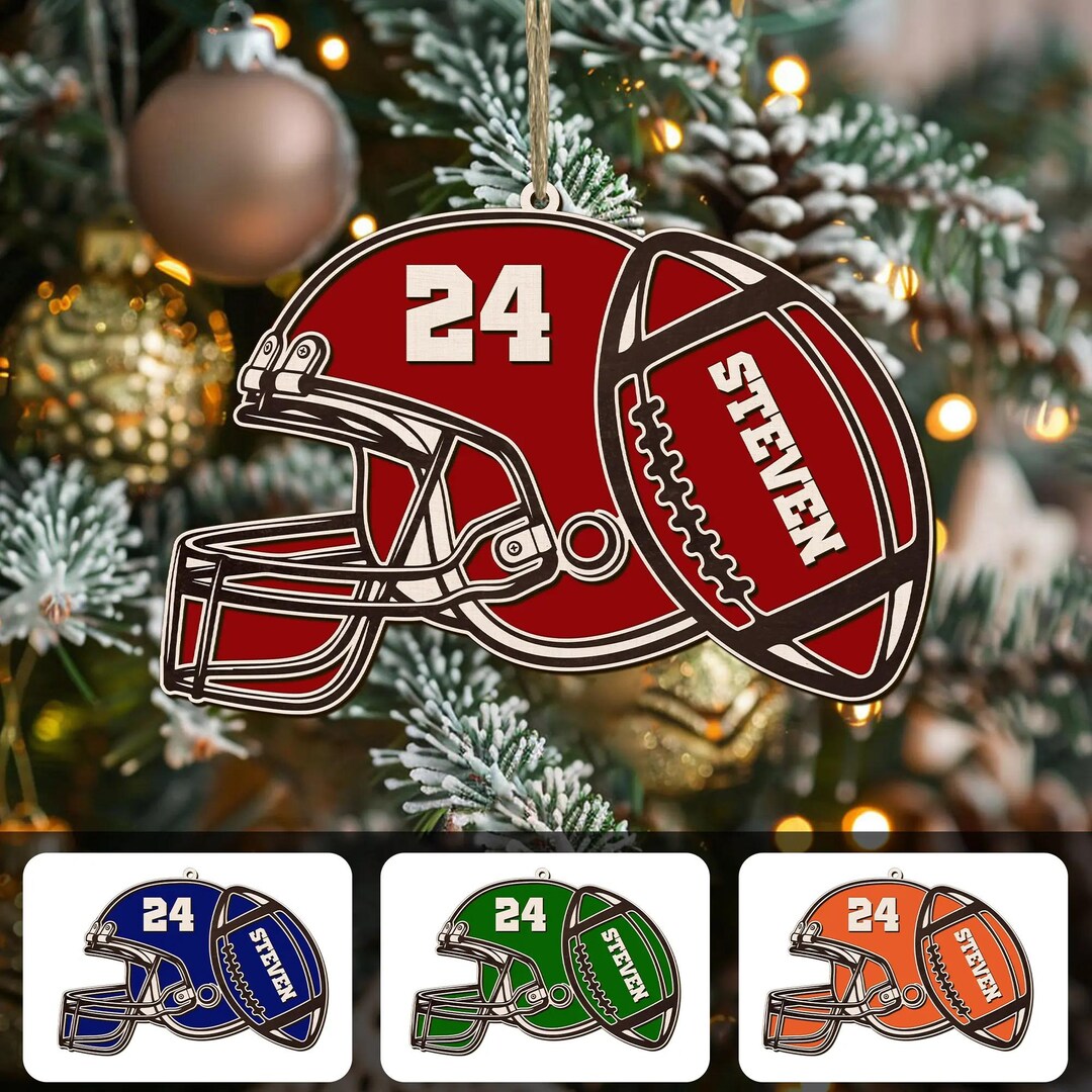 Personalized Football 2 Layered Wood Ornament, Custom Sport Christmas ...
