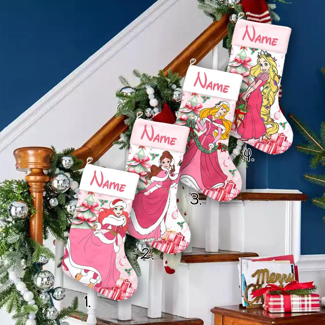 Coquette Bows Disney Princess Christmas Stockings, Girls Trip Christmas ...
