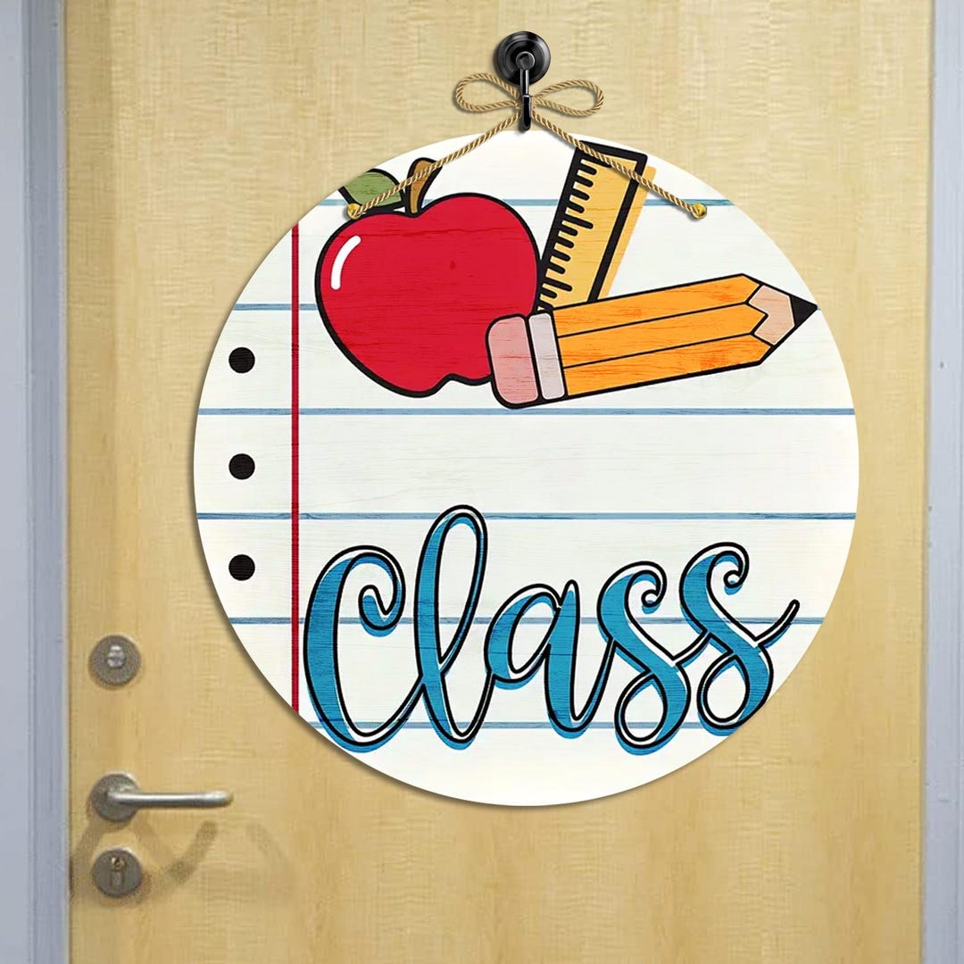 Wooden Welcome Back to School Door Sign, Apple Pencil Ruller Teacher ...
