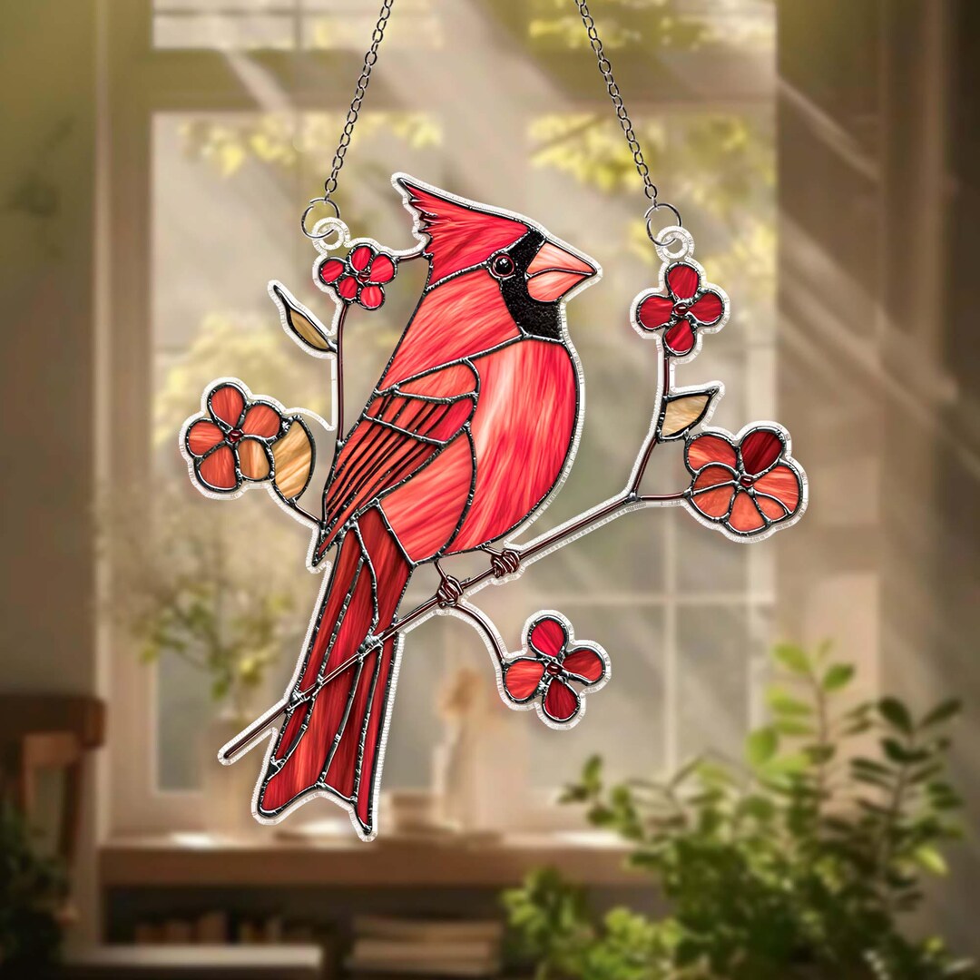 Cardinal Acrylic Suncatcher, Red Cardinal Gif Birds Window Hanging ...