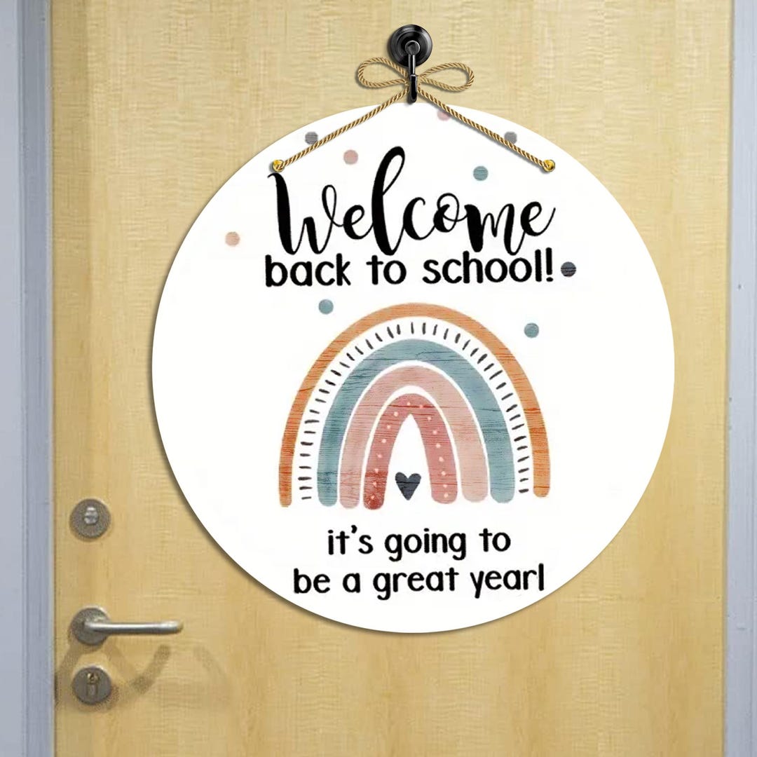 Wooden Welcome Back to School Door Sign, Rainbow Teacher Door Hanger ...