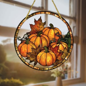 Fall Charming Pumpkin Decor Window Suncatcher, Fall Vibes Window ...