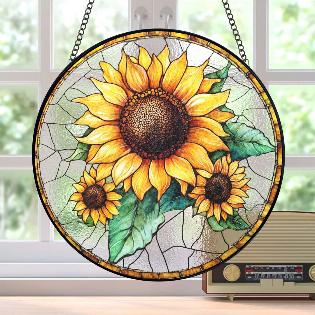 Sunflower Floral Pendant Stained Glass Suncatcher, Sunflower Window ...