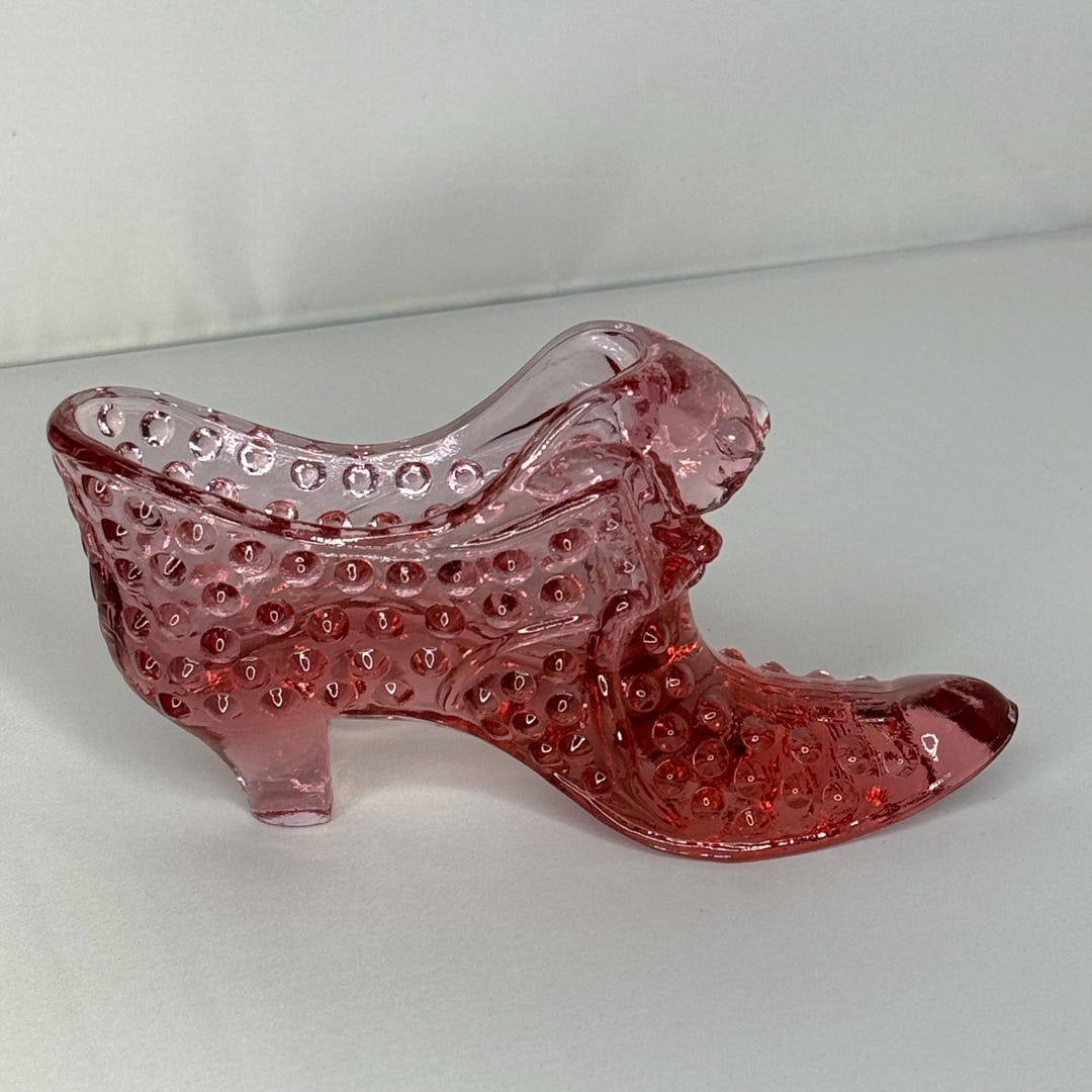 Vintage Pink Hobnail Glass Slipper Shoe Fenton Style Victorian Trinket ...