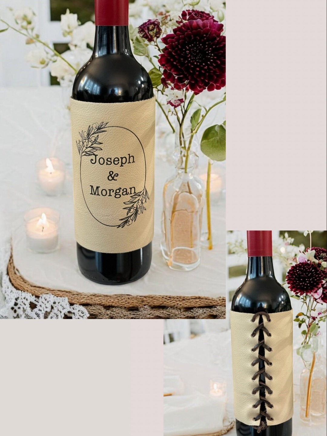 Personalized Leather Wine Bottle Cover Custom Wine Label Cover Wedding ...