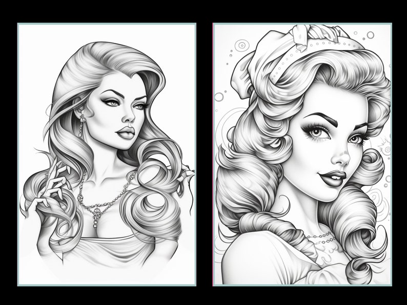 101 Pin up Girl Printable Anime Pin up Girls Coloring Pages: Grayscale ...