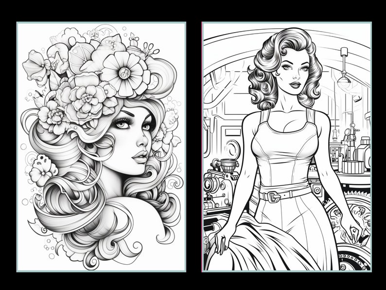 101 Pin up Girl Printable Anime Pin up Girls Coloring Pages: Grayscale ...
