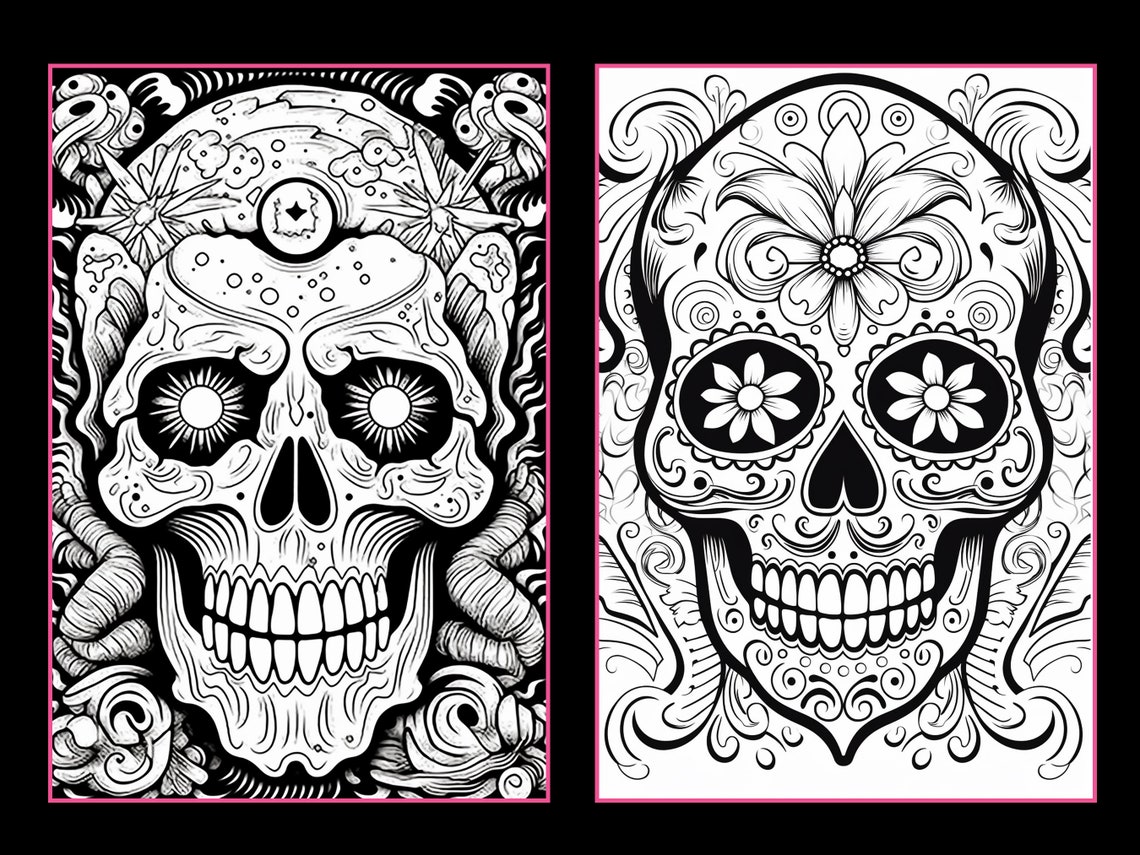 101 Skulls - Printable Skull Coloring Pages: Grayscale Adult Coloring ...