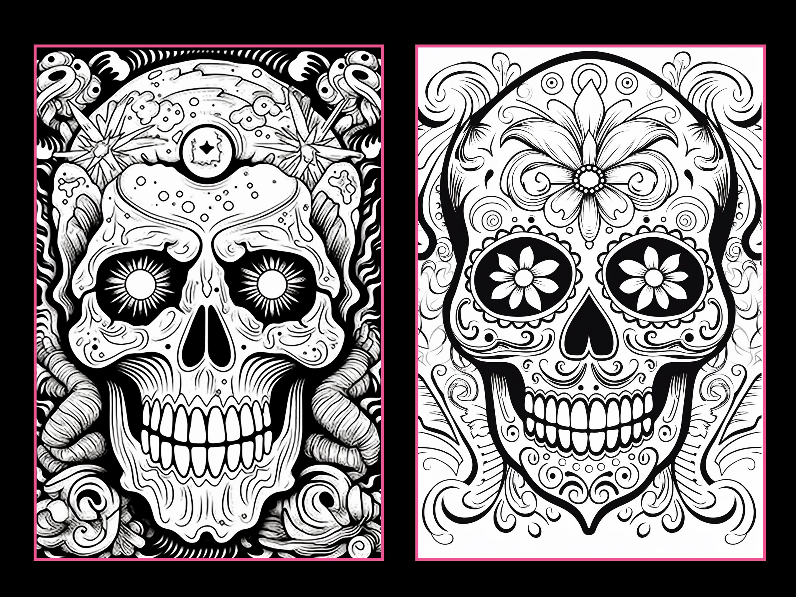 101 Skulls - Printable Skull Coloring Pages: Grayscale Adult Coloring ...