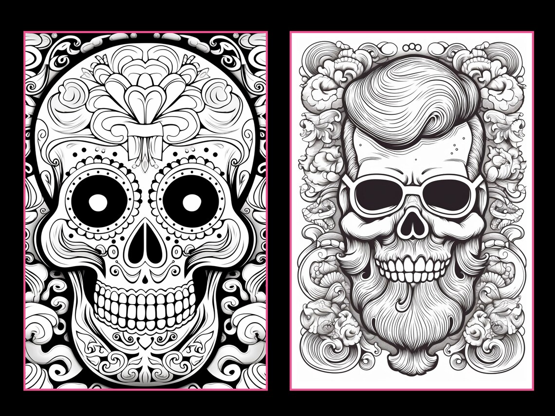 101 Skulls Printable Skull Coloring Pages: Grayscale Adult Coloring ...