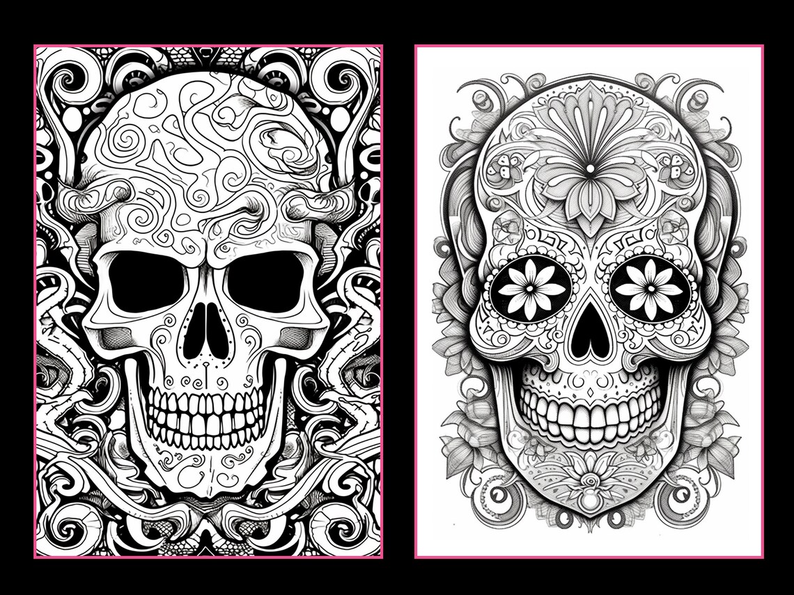101 Skulls Printable Skull Coloring Pages: Grayscale Adult Coloring ...