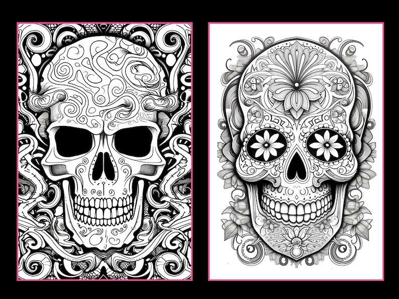101 Skulls Printable Skull Coloring Pages: Grayscale Adult Coloring ...