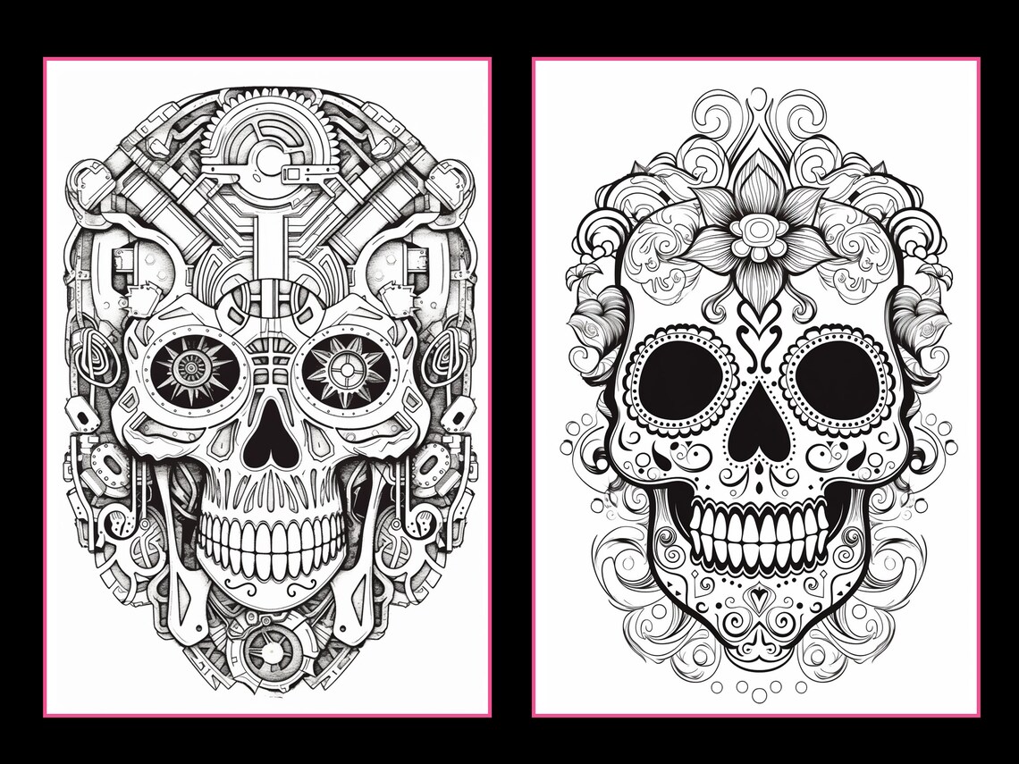 101 Skulls Printable Skull Coloring Pages: Grayscale Adult Coloring ...