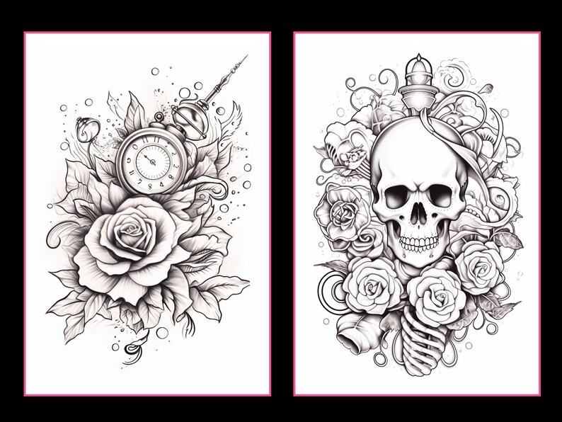 101 Tattoos Printable Tattoo Coloring Pages: Grayscale Adult - Etsy