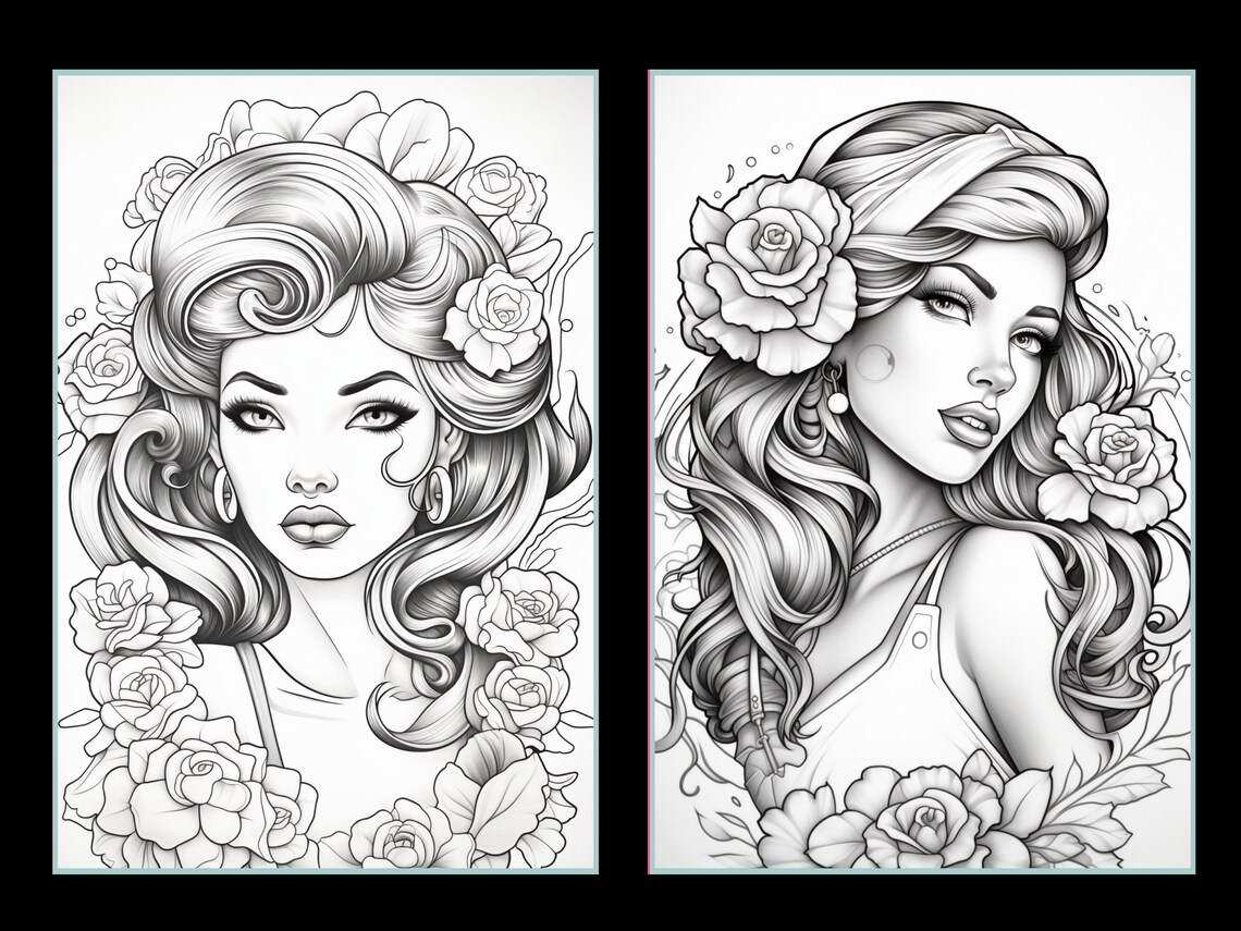 101 Pin up Girl Printable Anime Pin up Girls Coloring Pages: Grayscale ...