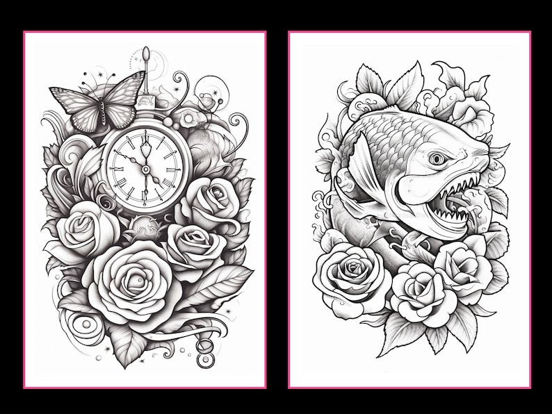 101 Tattoos Printable Tattoo Coloring Pages: Grayscale Adult - Etsy