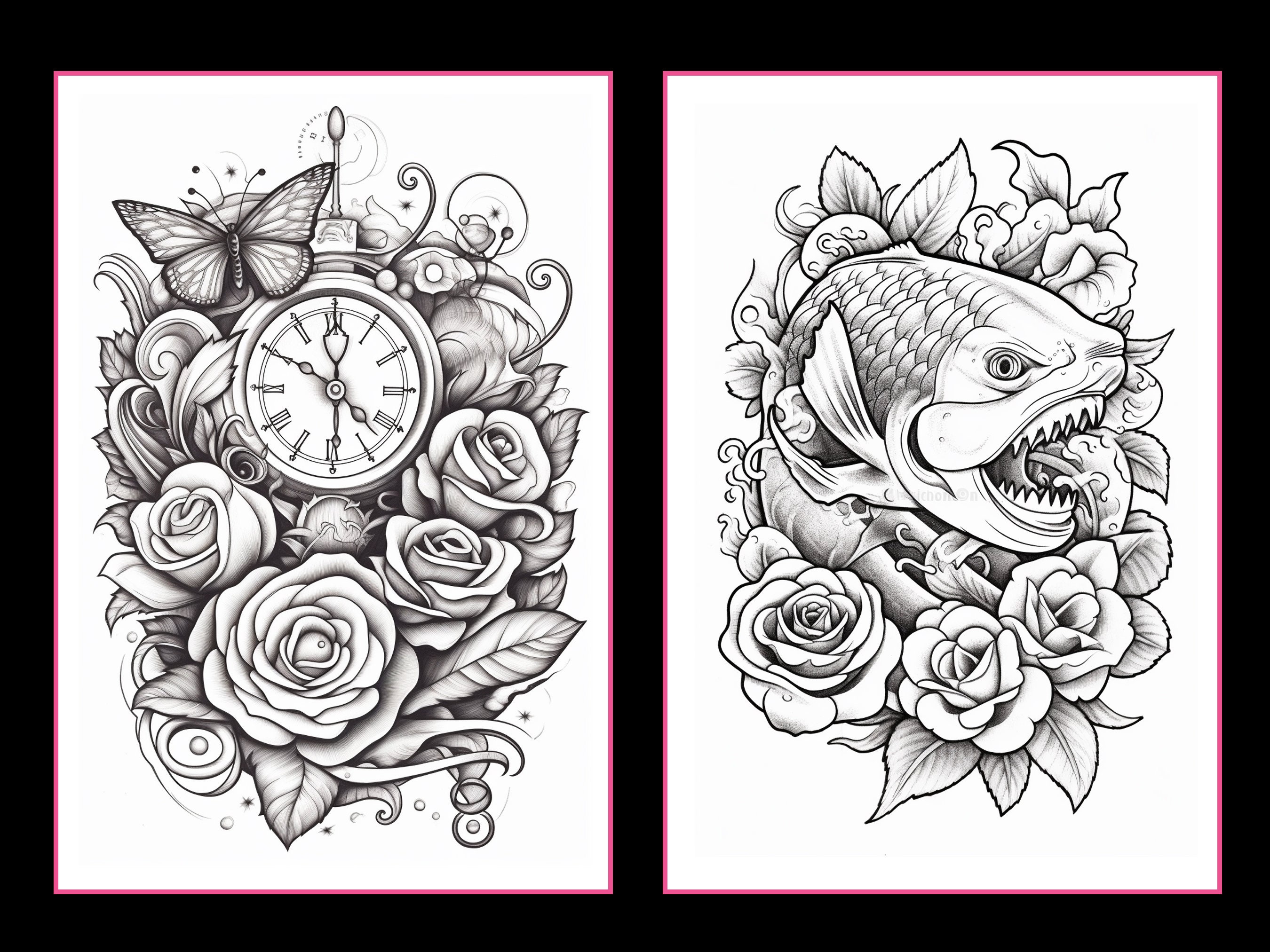 101 Tattoos Printable Tattoo Coloring Pages: Grayscale Adult Coloring ...
